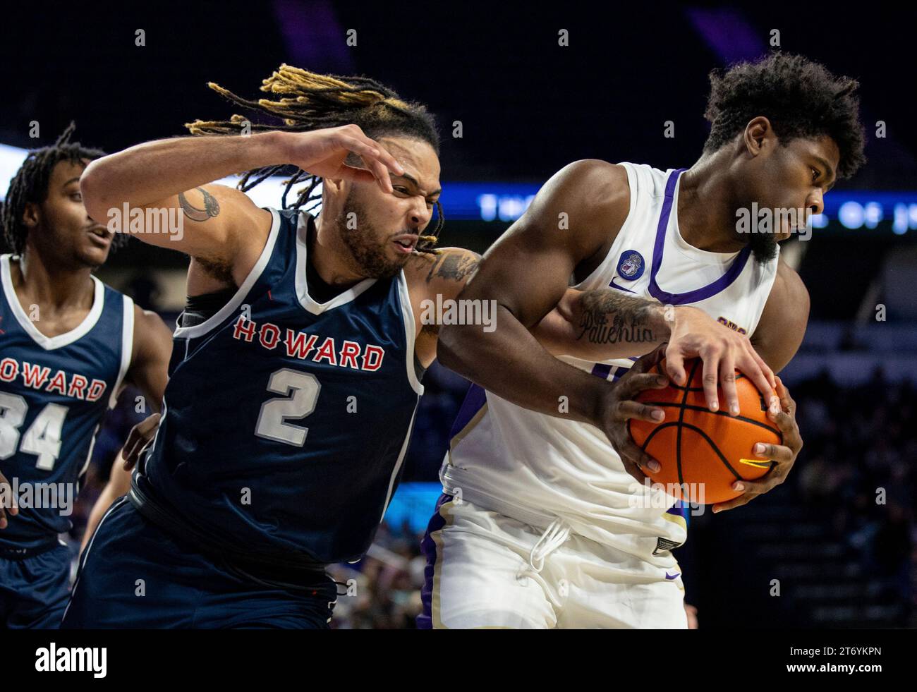 James Madison forward Jaylen Carey, right, and Howard forward Dom ...