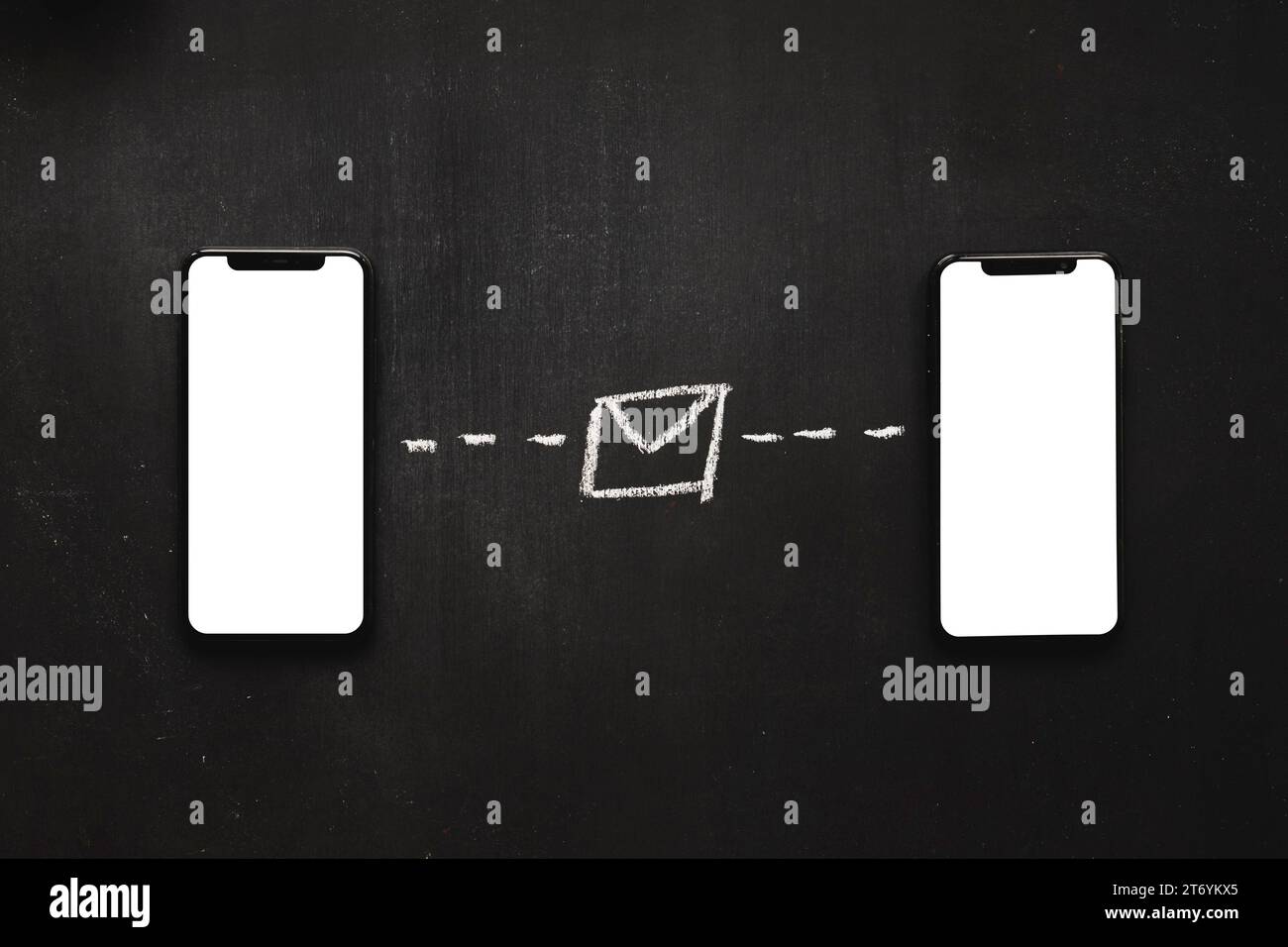 Hand drawn text messages two cellphone blackboard Stock Photo - Alamy