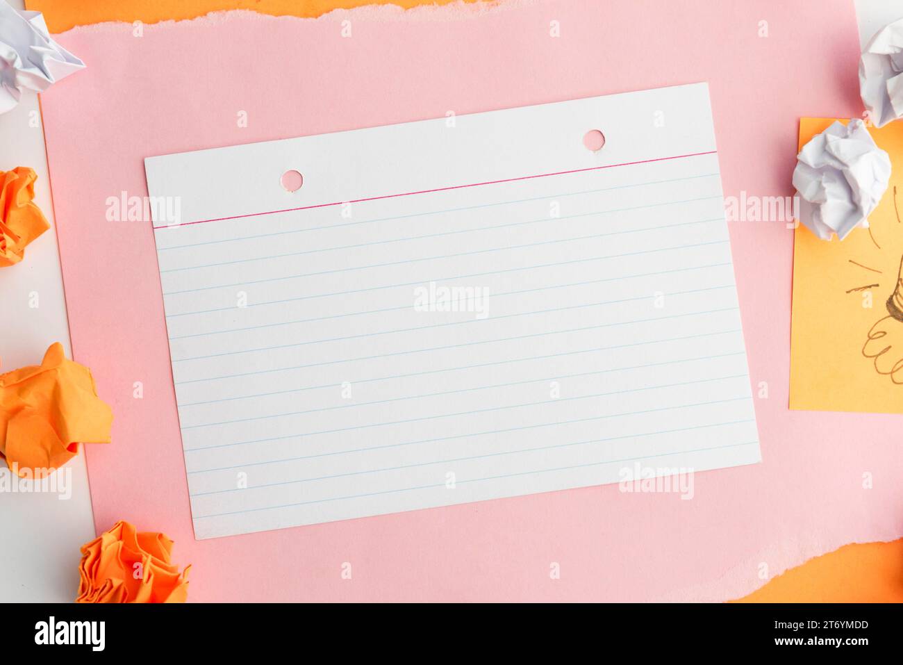 Overhead view line paper card paper with crumpled paper Stock Photo - Alamy