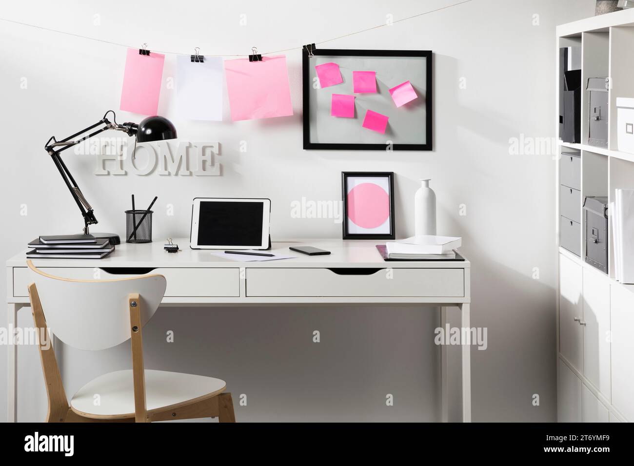 Neat tidy workspace with laptop Stock Photo - Alamy