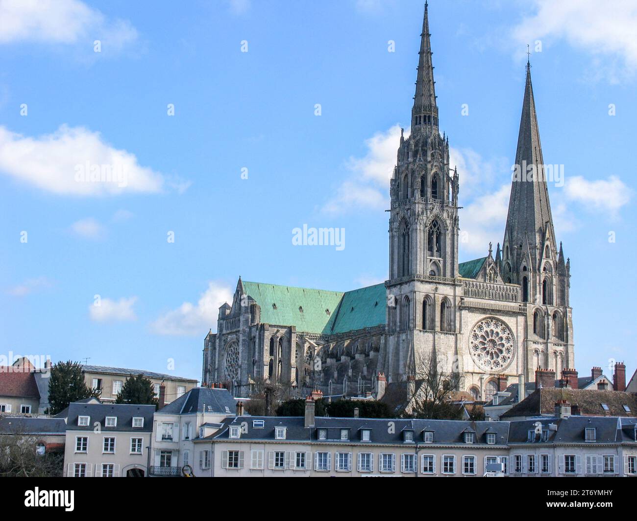 Chartres Cathedral in Chartres, France, can be seen from a distance ...