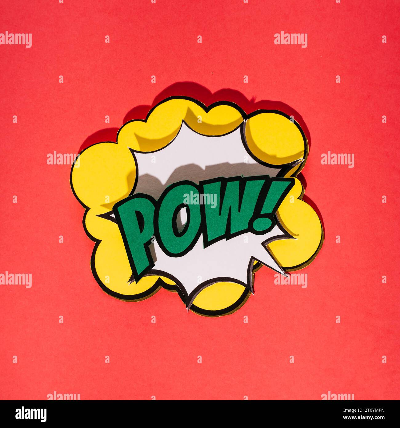 Pow comic speech bubble red background Stock Photo - Alamy