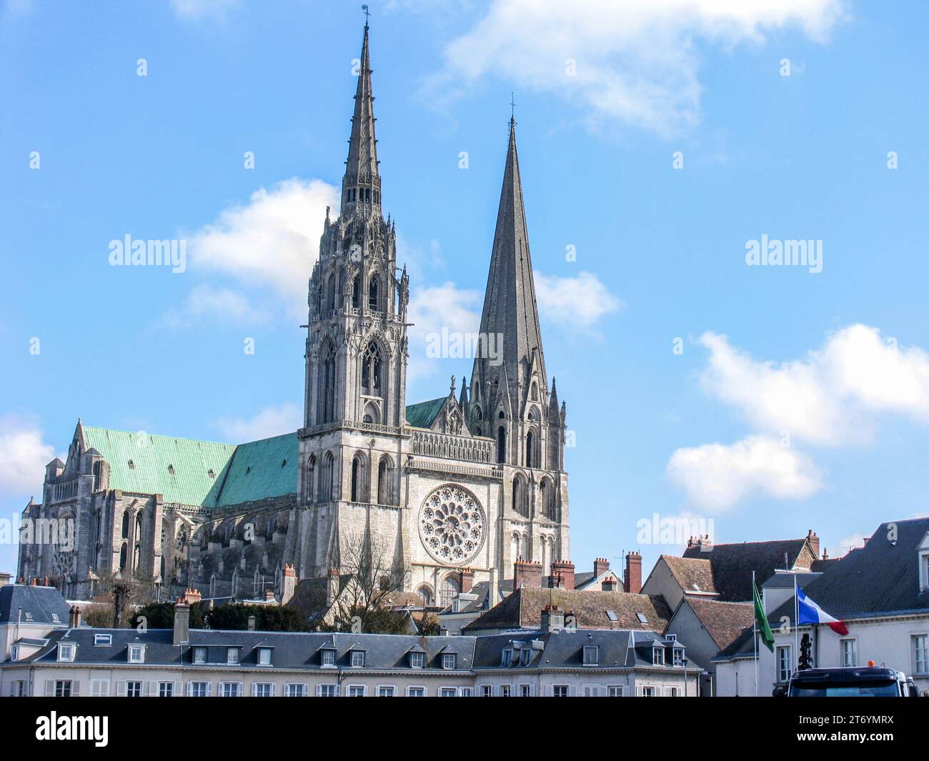 Chartres Cathedral in Chartres, France, can be seen from a distance ...