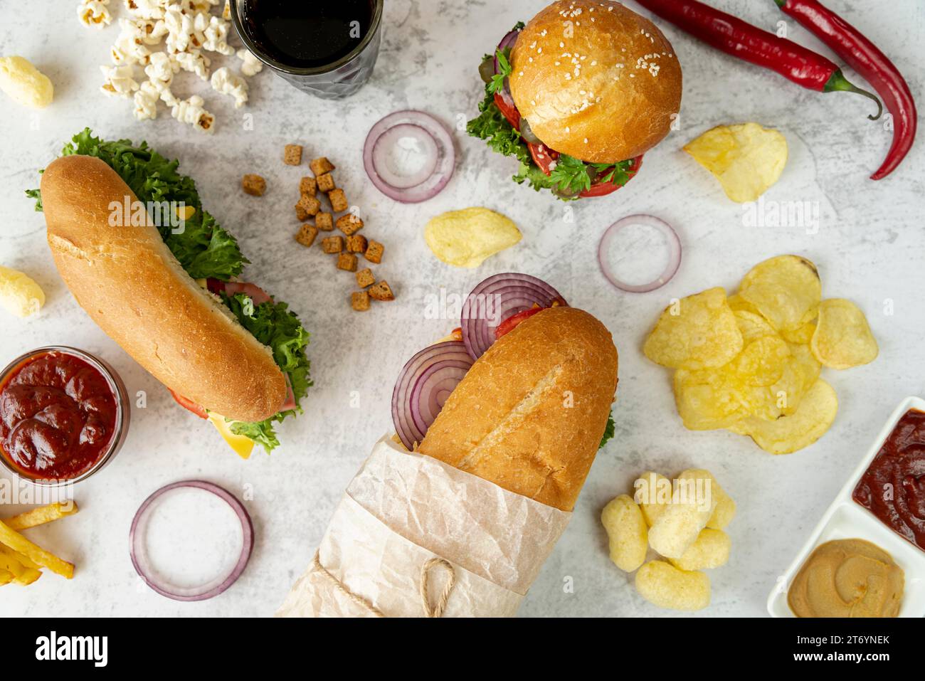 Top view sandwiches hamburger Stock Photo - Alamy