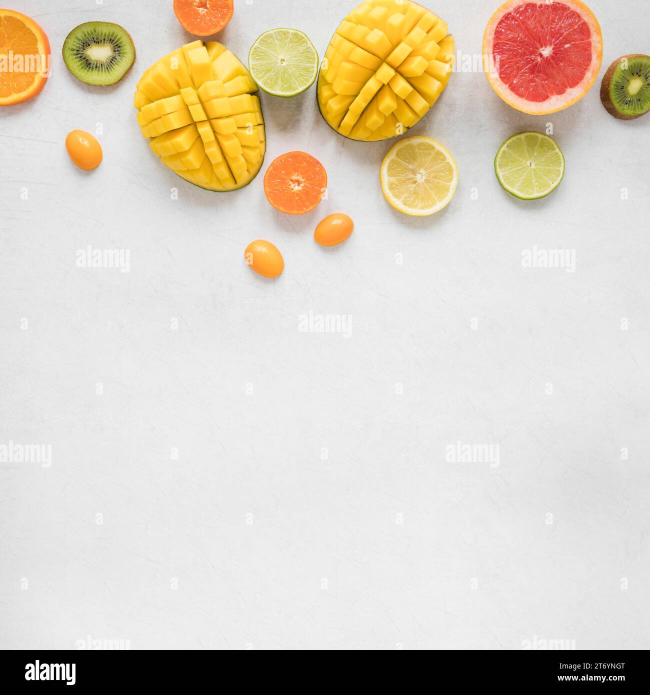 Top view exotic fruits with copy space Stock Photo - Alamy