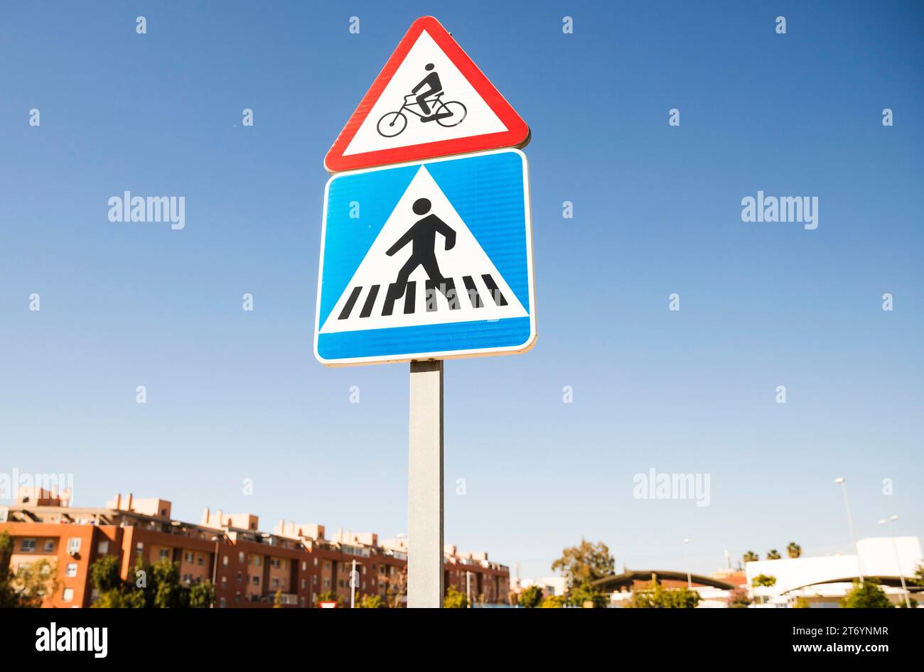 Triangular bicycle warning sign square pedestrian crossing road sign ...