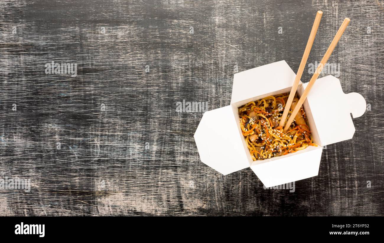 Asian food box right corner copy space Stock Photo - Alamy