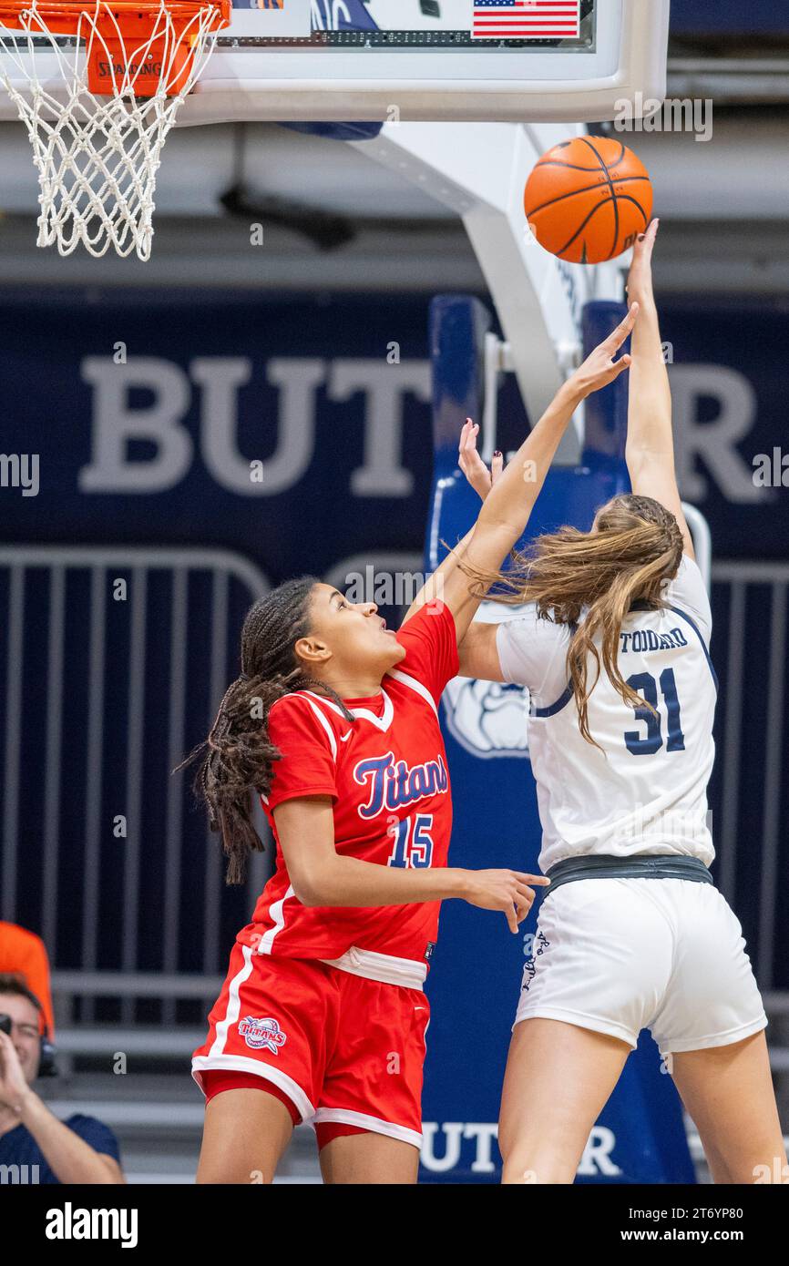 Detroit Mercy forward Emma Trawally Porta (15) attempts to stop a shot ...