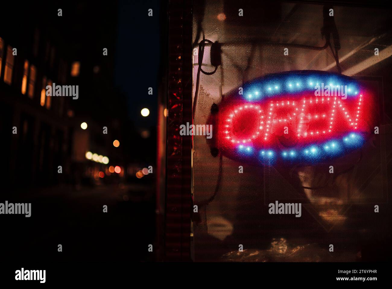 Close up open sign neon lights Stock Photo - Alamy