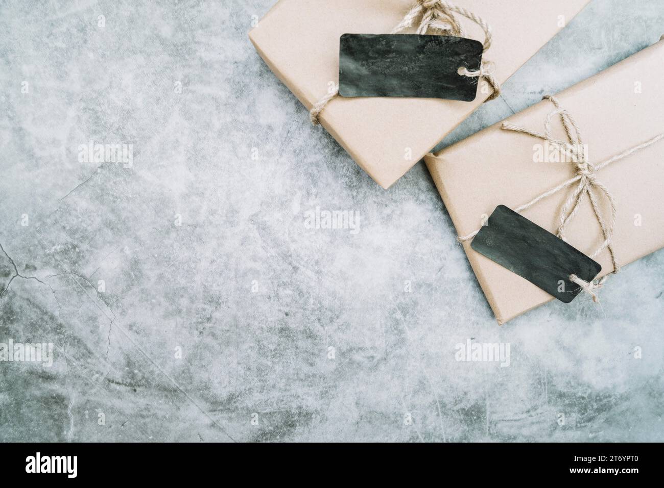 Composition with packages with empty labels Stock Photo - Alamy