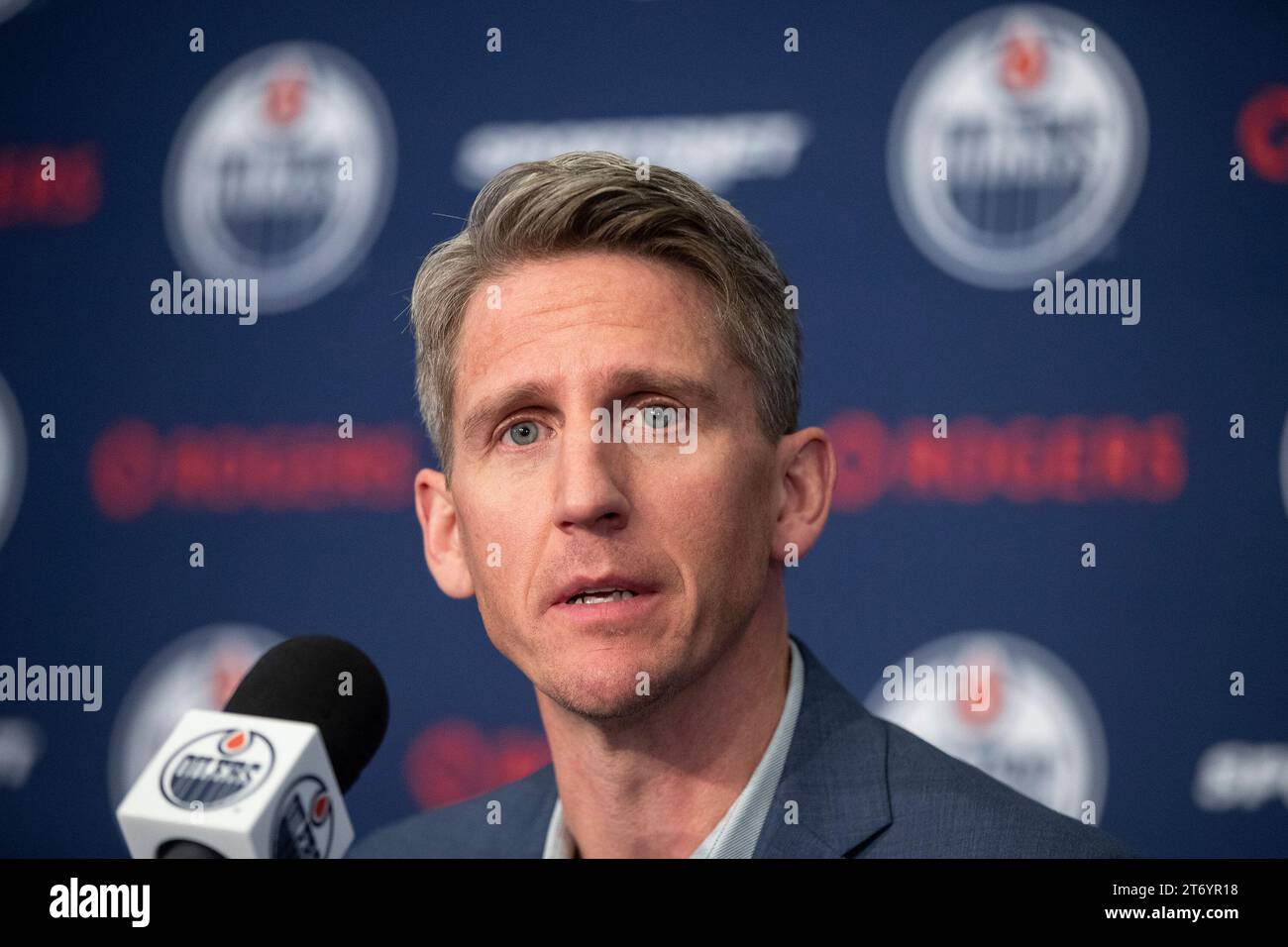 Edmonton Oilers new head coach Kris Knoblauch speaks during an NHL ...