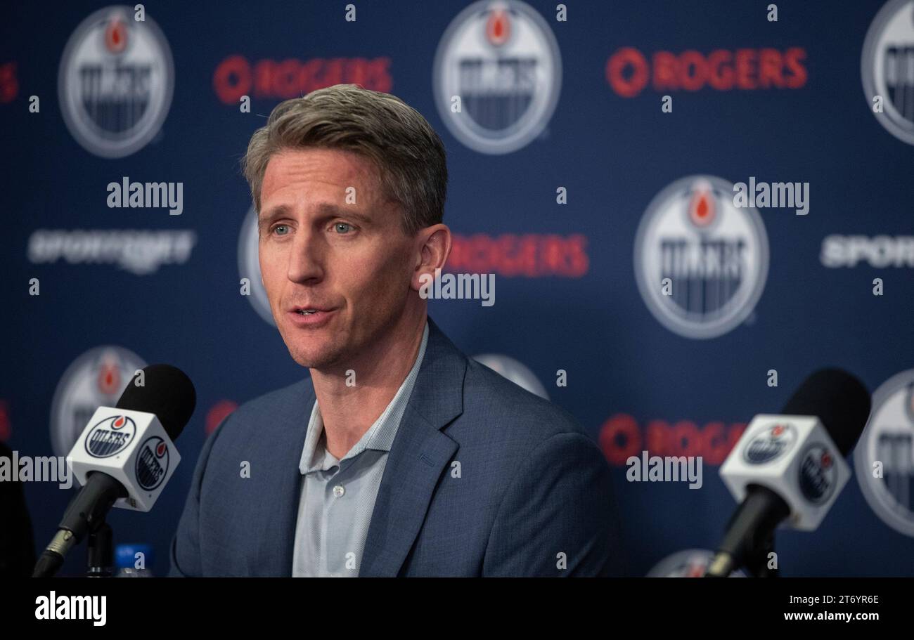 Edmonton Oilers new head coach Kris Knoblauch speaks during an NHL ...