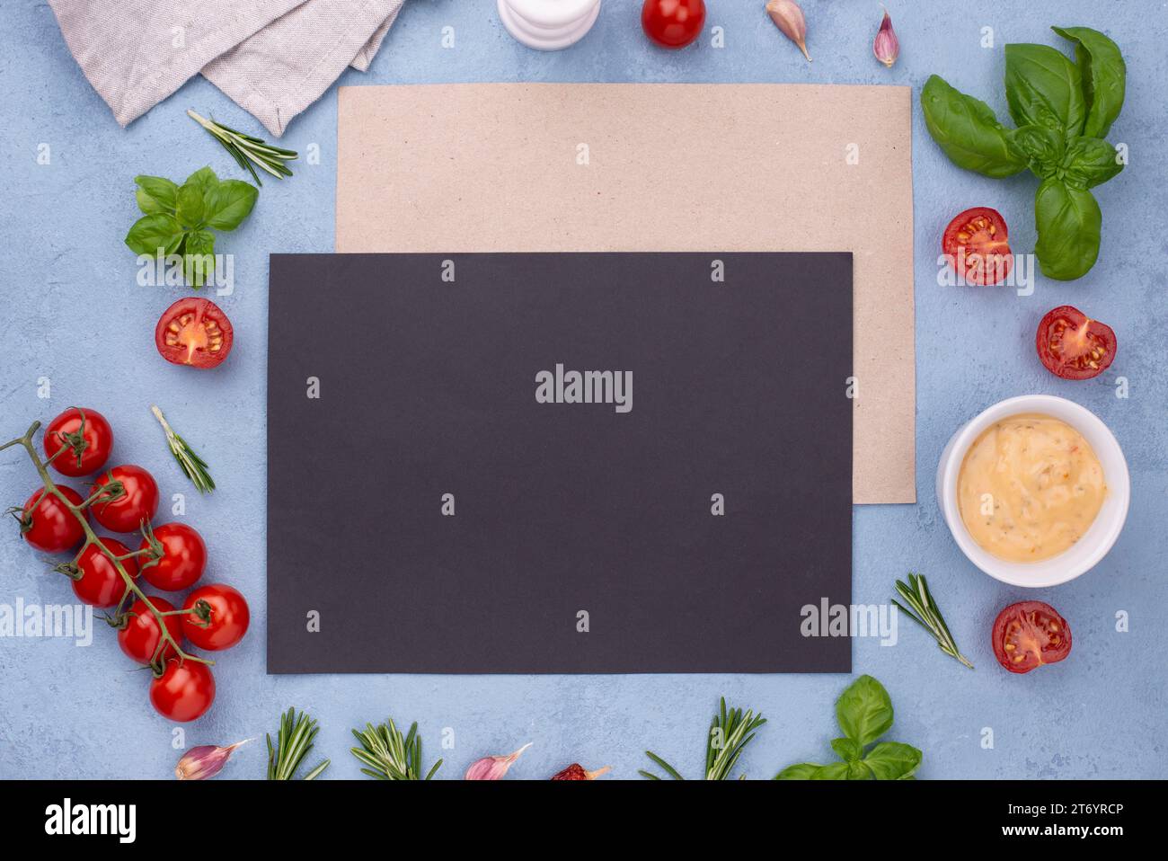 Flat lay ingredients blank paper sheet Stock Photo - Alamy
