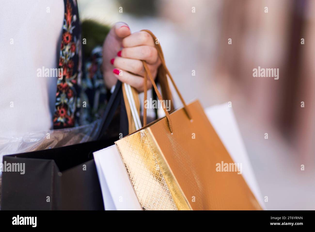 Hand carrying paper bags Stock Photo - Alamy
