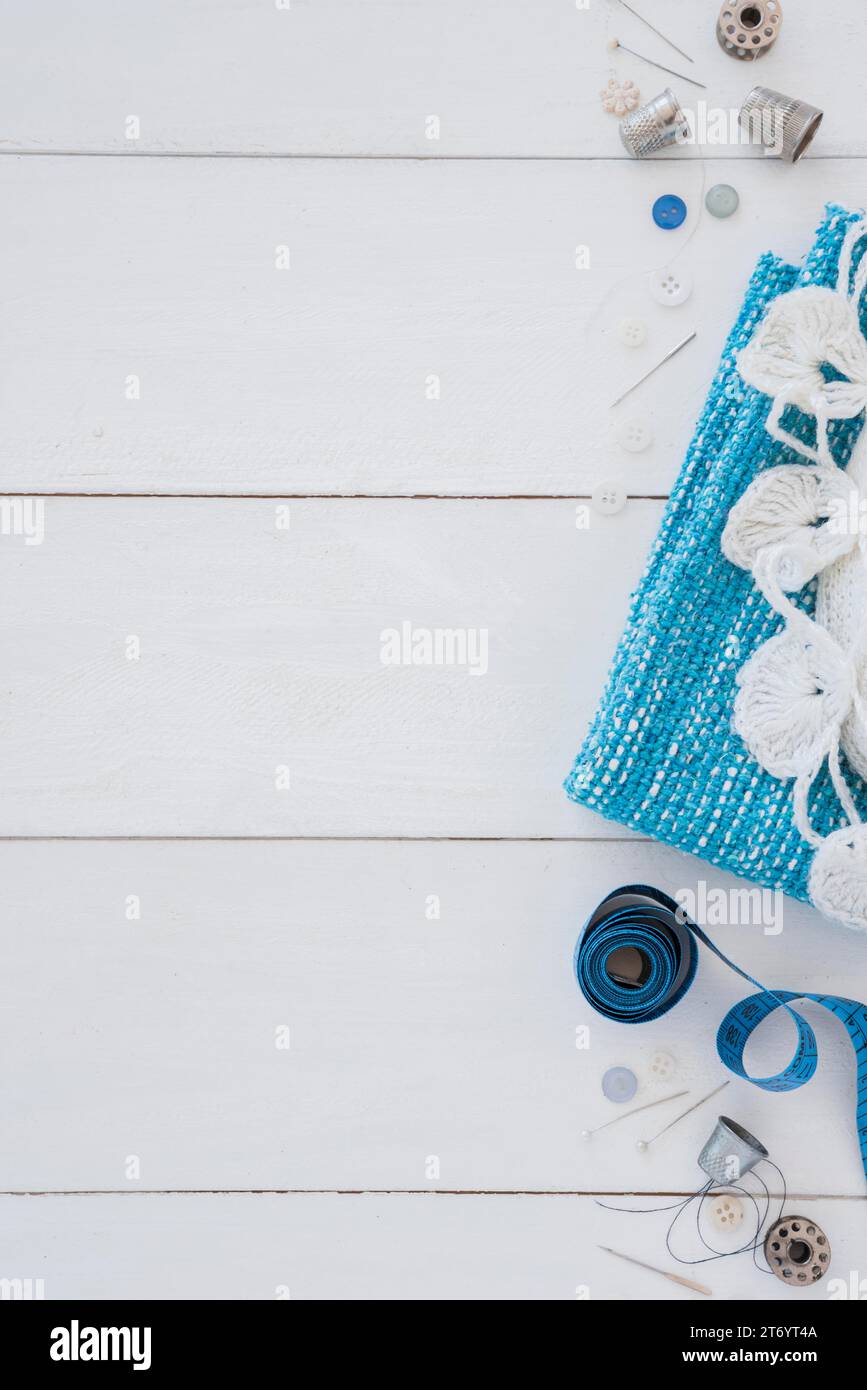 Knitted fabric thimble button needle measuring tape push pins wooden ...