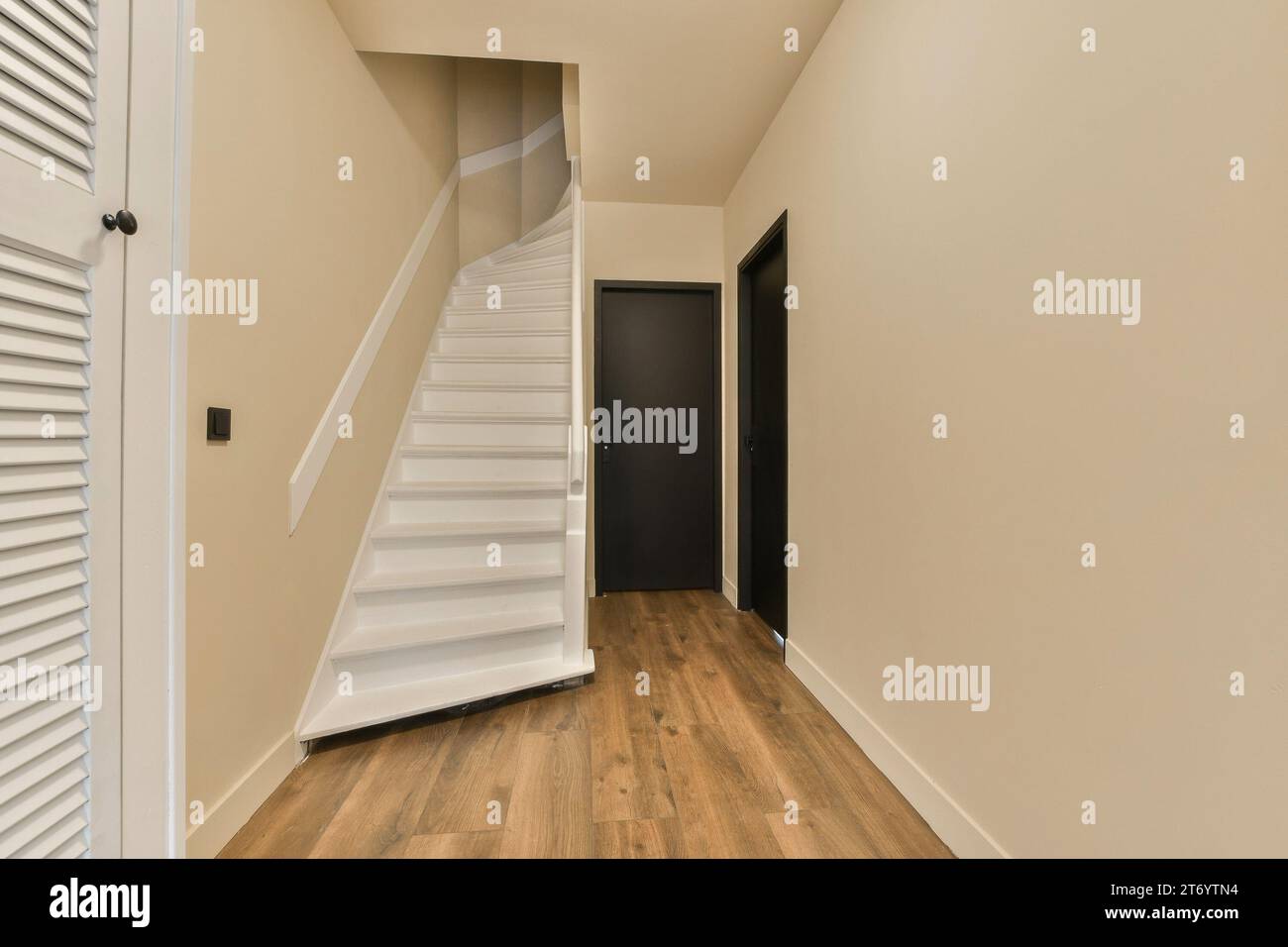 an empty room with wooden floors and white shutters on the walls, there ...