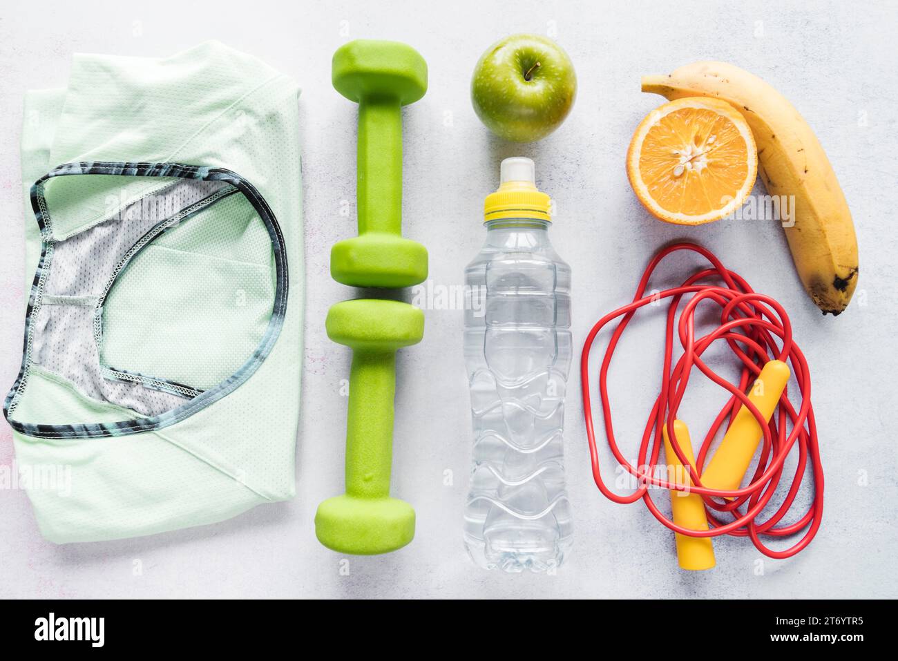 Organized layout with healthy lifestyle items Stock Photo - Alamy