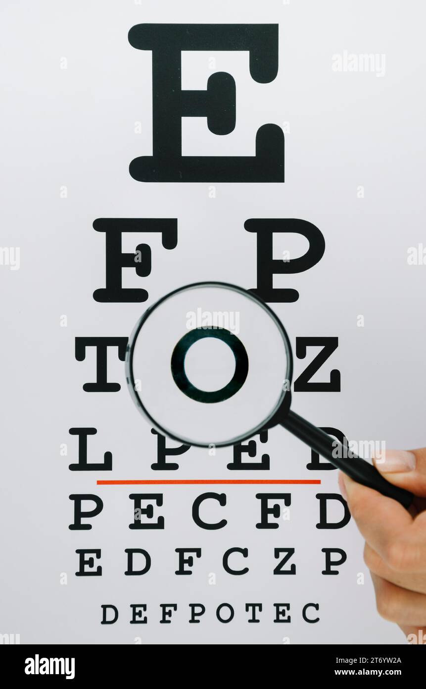 Person holding magnifying glass letters Stock Photo - Alamy