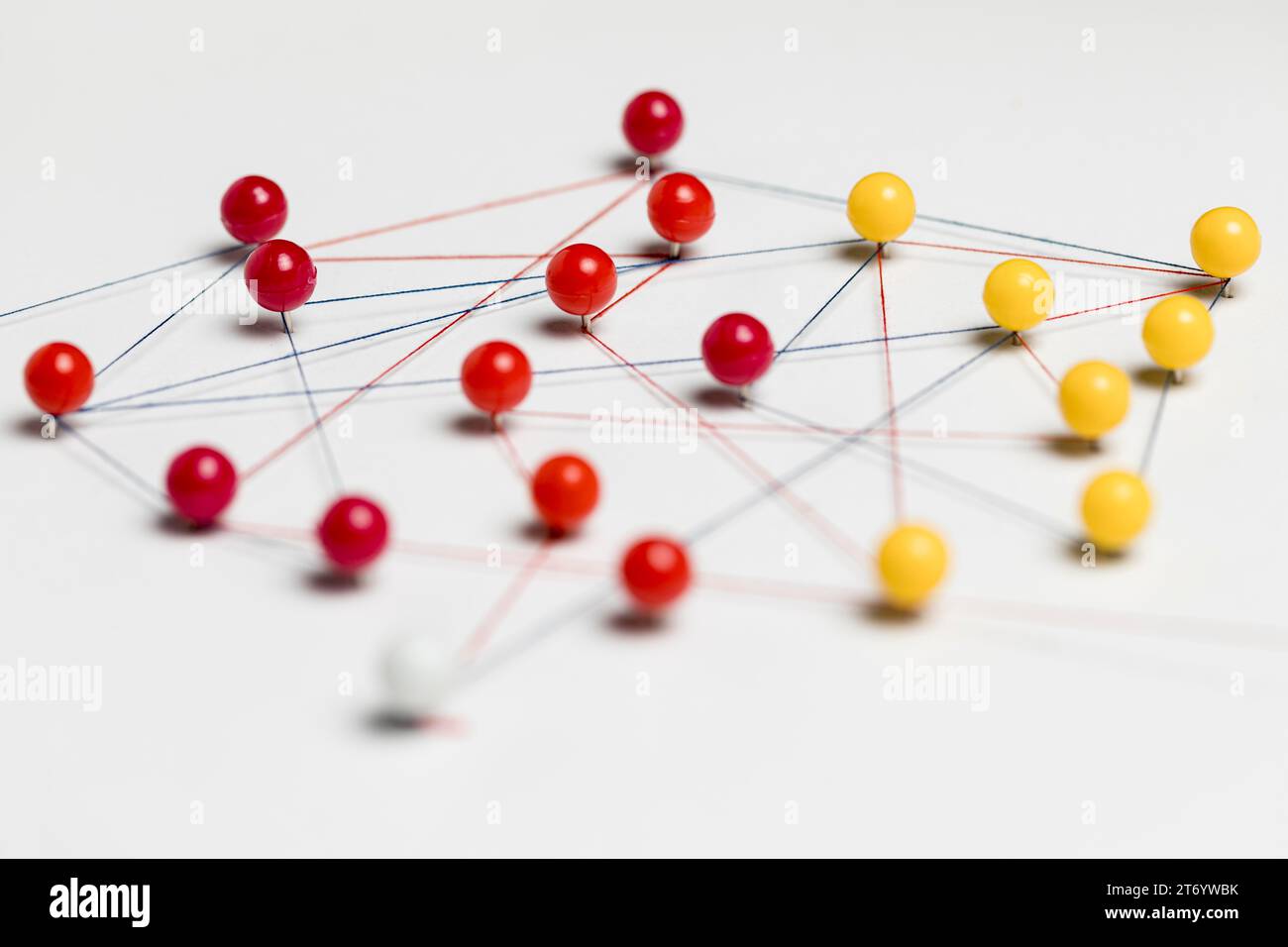 Red yellow pushpins with thread route map Stock Photo - Alamy