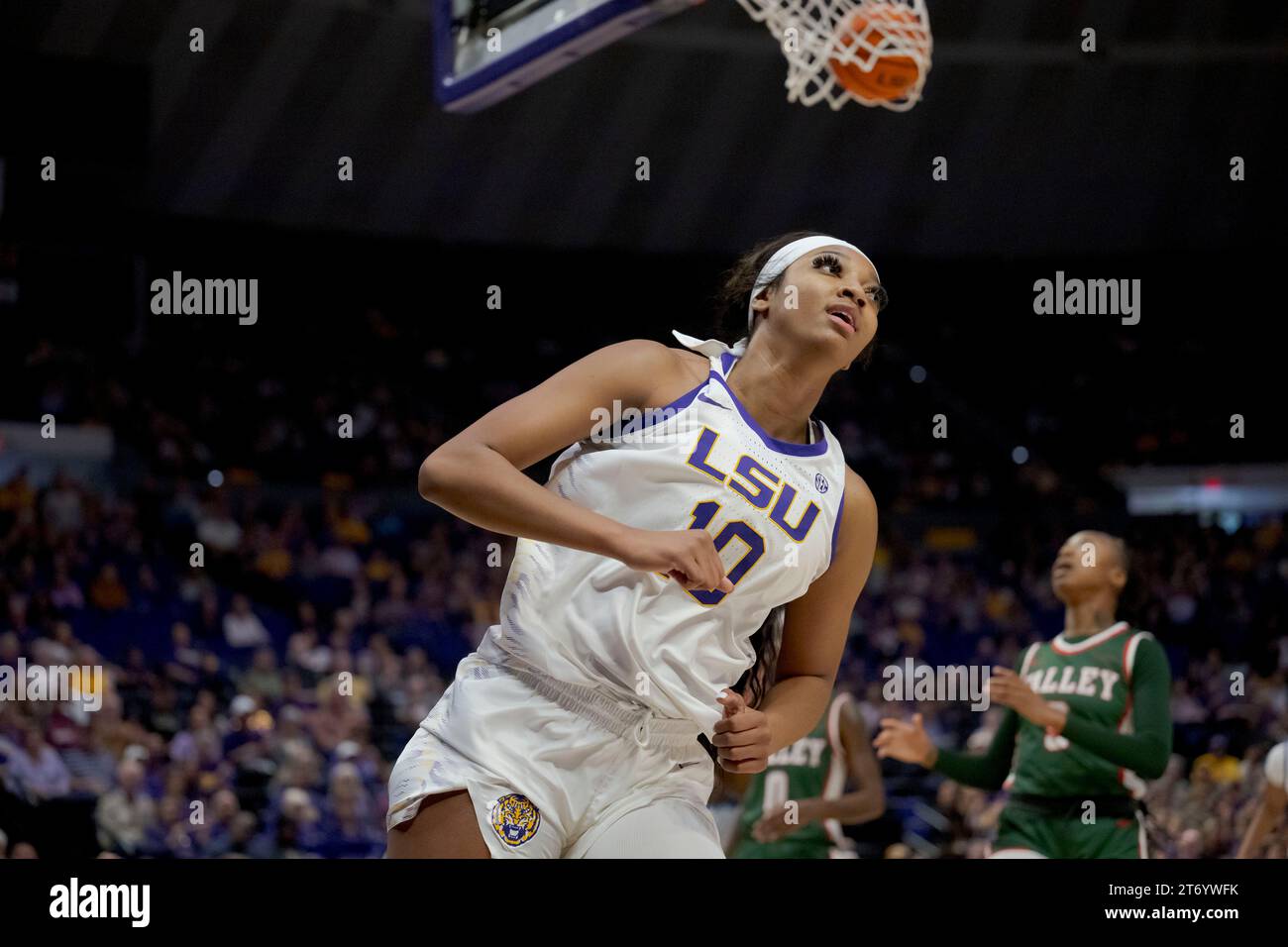 LSU forward Angel Reese (10) smiles after making a basket against ...