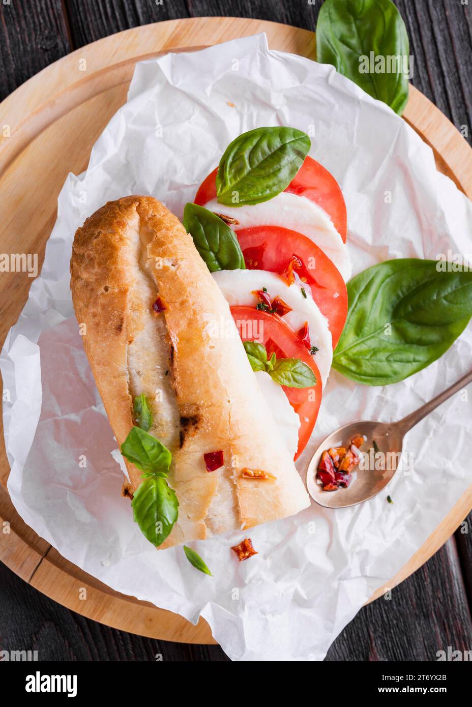 Top view mozzarella sandwich table Stock Photo - Alamy