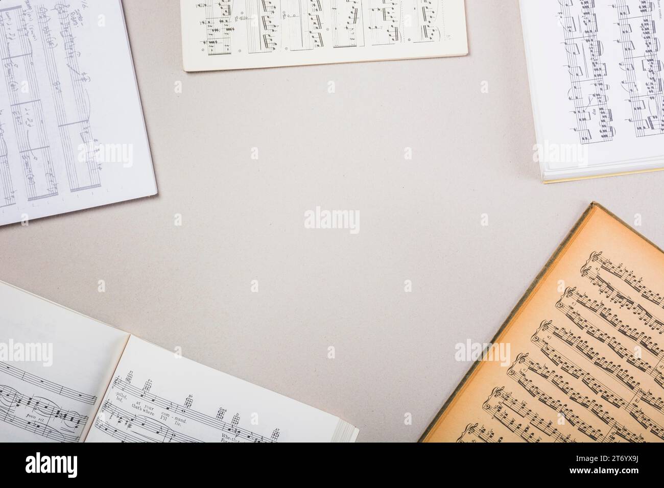 Various musical note books white background with space text Stock Photo ...