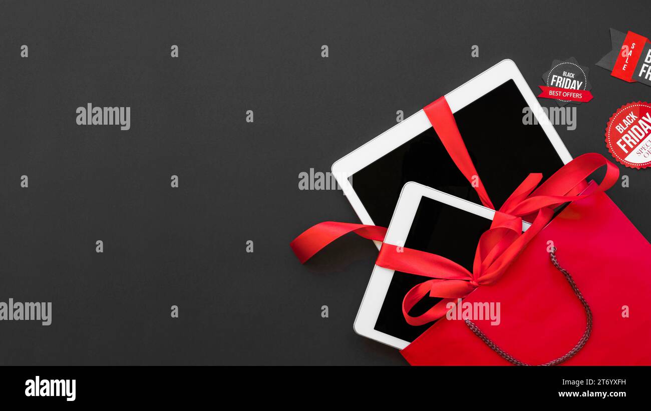 White tablets with red ribbons packet labels Stock Photo - Alamy