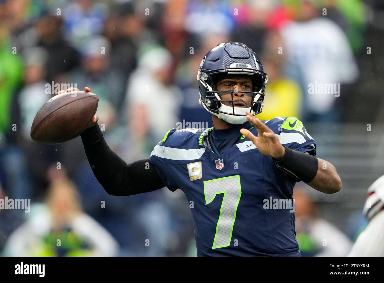 Seattle Seahawks quarterback Geno Smith (7) looks to pass in the first ...