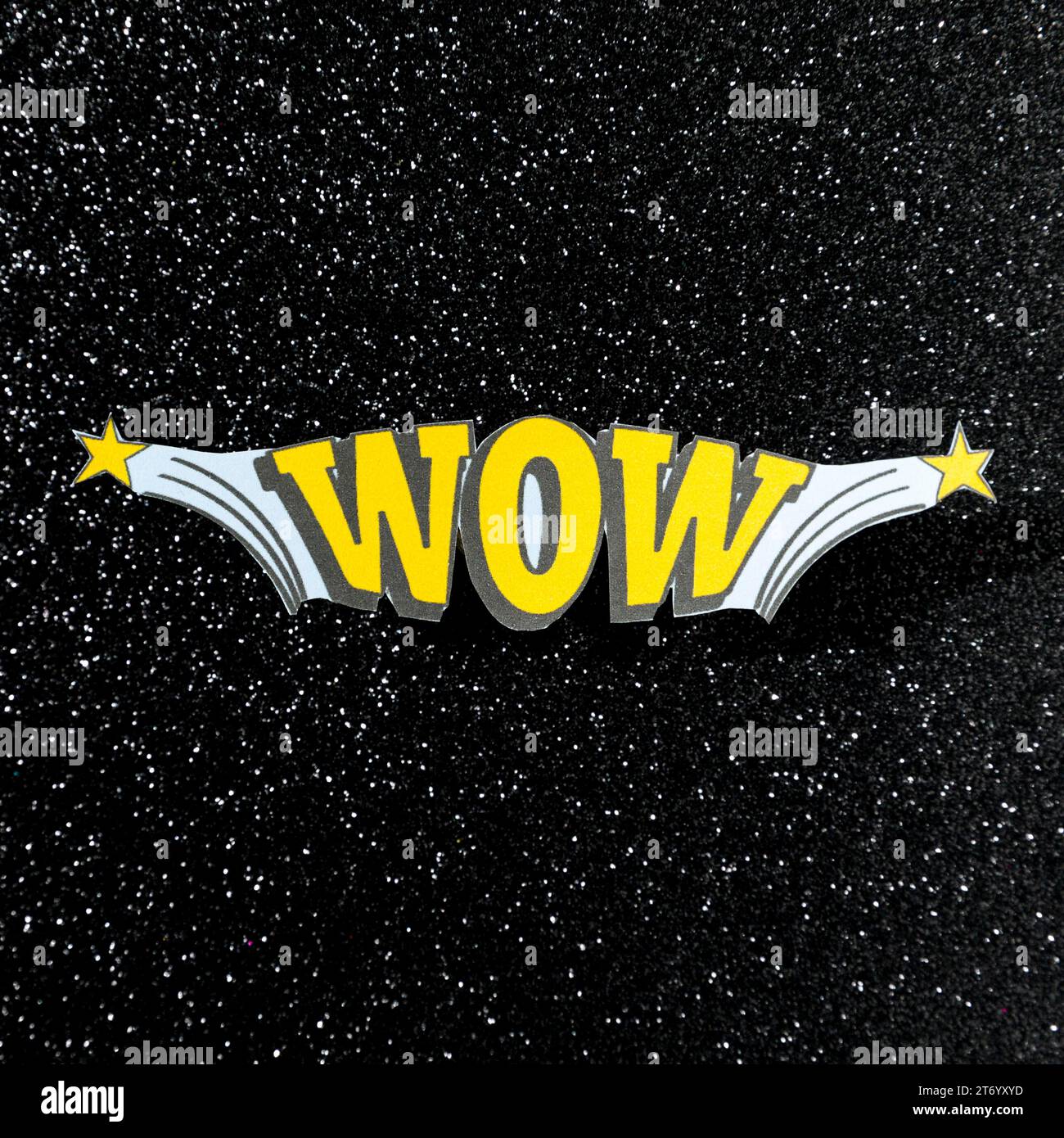 Yellow wow word pop art retro vector illustration cosmos backdrop Stock ...
