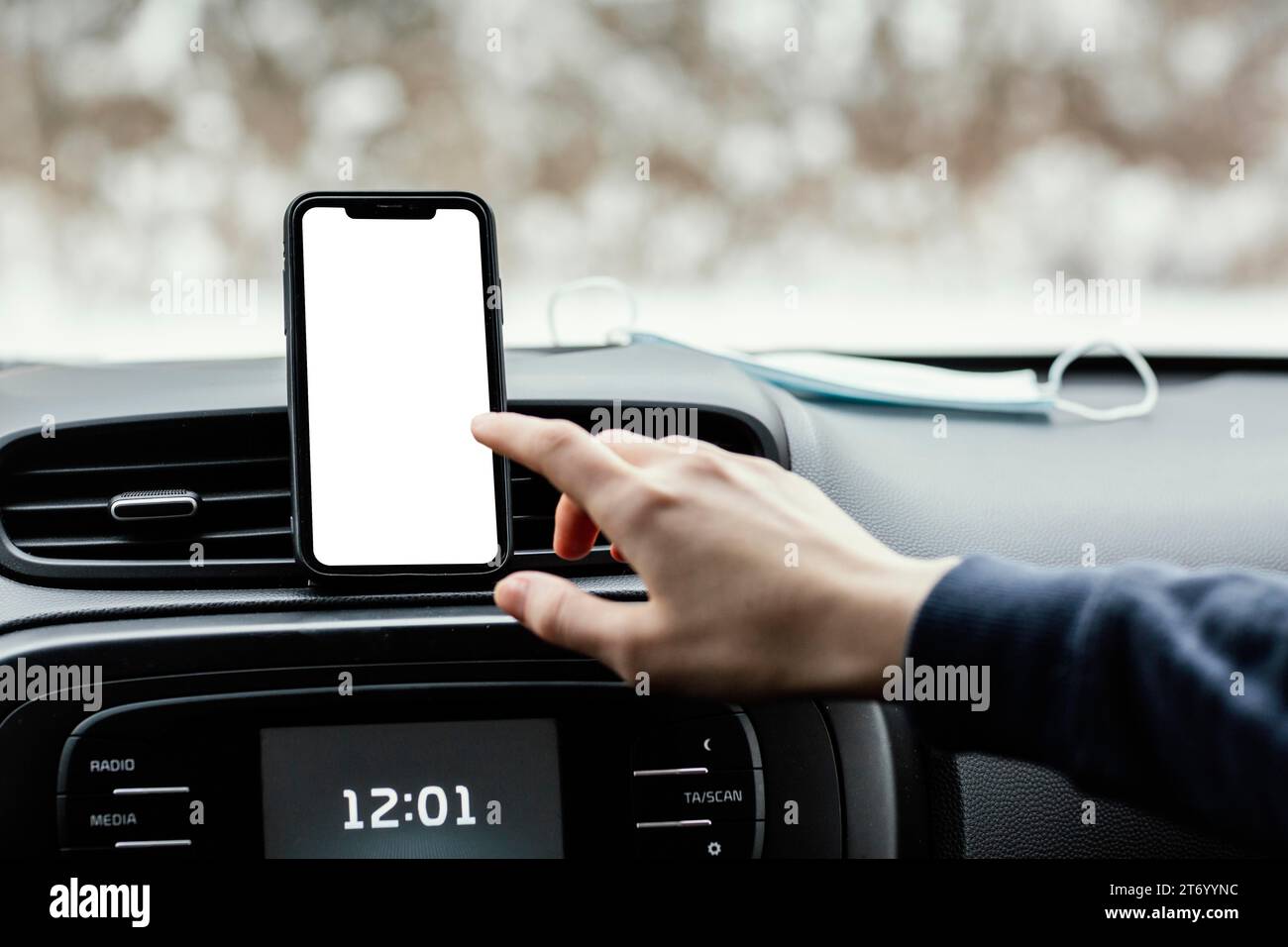 Close up blank screen mobile car Stock Photo - Alamy