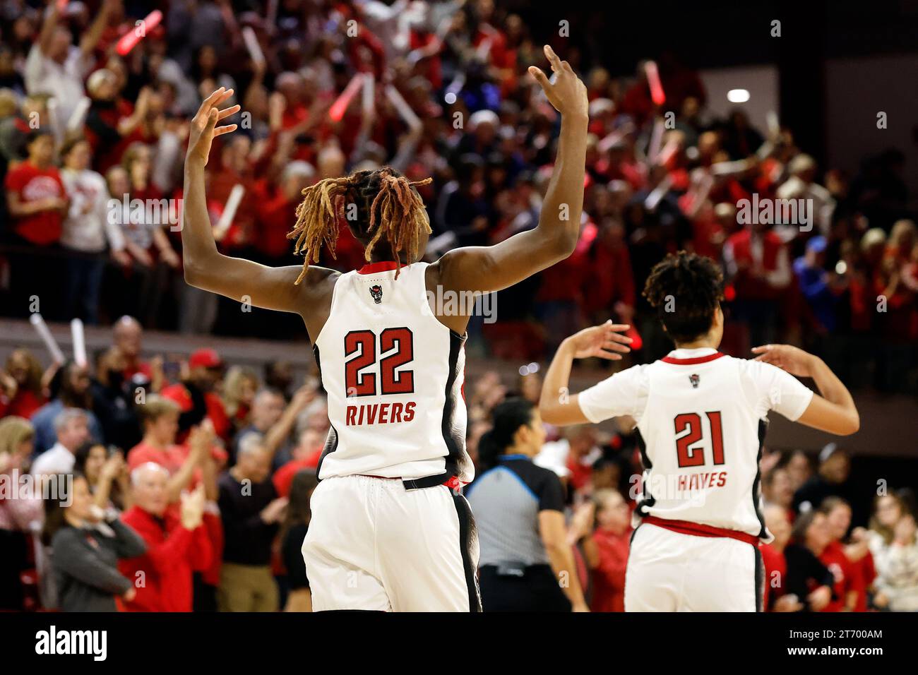North Carolina State's Saniya Rivers (22) celebrates with teammate ...