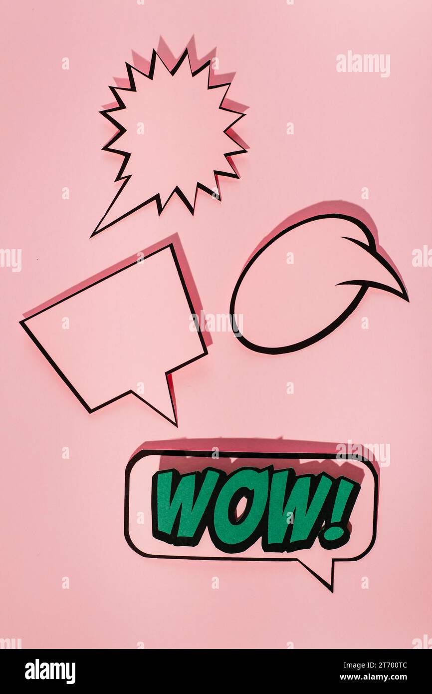 Empty speech bubble with wow sound expression bubble pink background ...