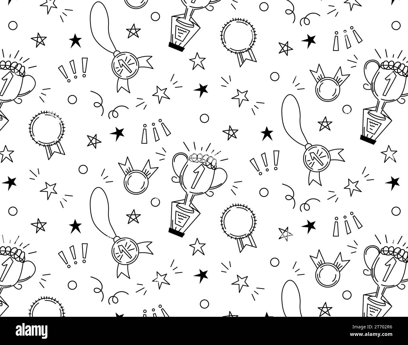 Pattern of awards, cups, medals for winners. Doodle style on isolated ...