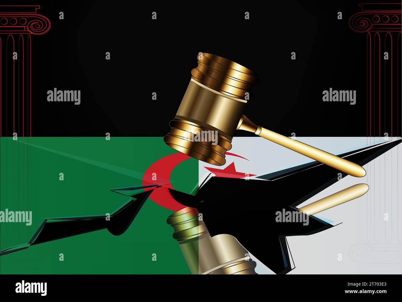 Algeria's broken legal system concept art.Flag of Algeria and a gavel ...
