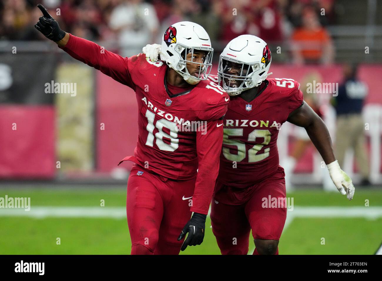 Arizona Cardinals linebacker BJ Ojulari (18) celebrates the sack on ...