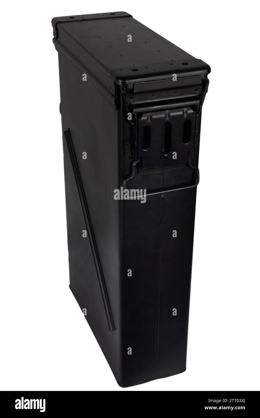 Ammo can black color for artillery shells isolated on white background ...