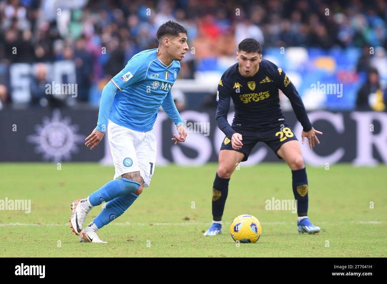 Naples, Italy. 12 Nov, 2023. Mathias Olivera of SSC Napoli competes for ...