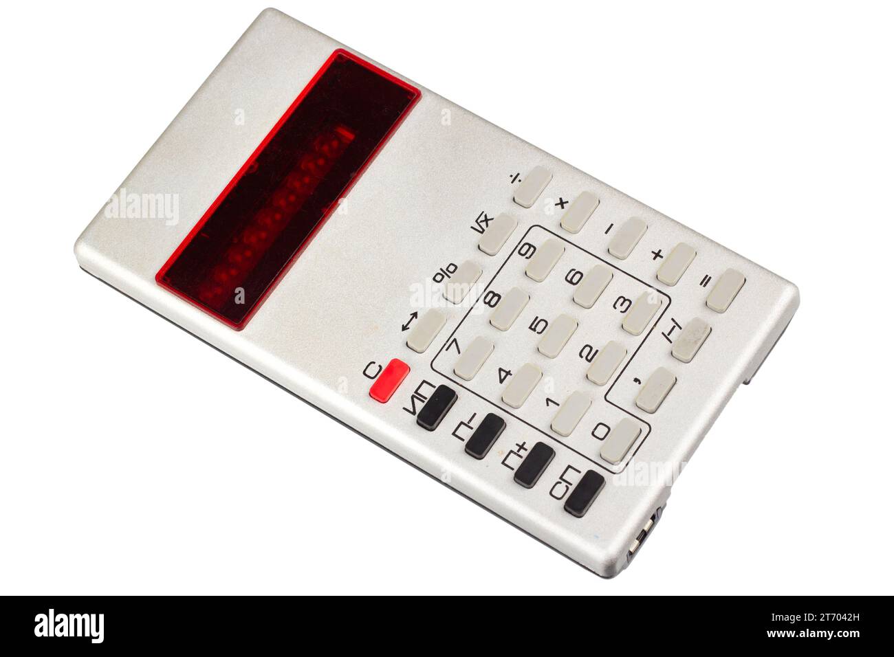 Old vintage pocket electronic calculator isolated on white background ...