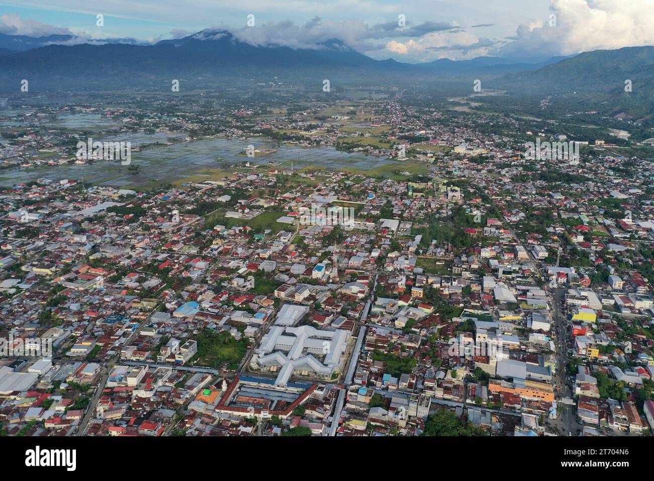 Folded hills at the mouth of Gorontalo, Sulawesi, Indonesia. These ...