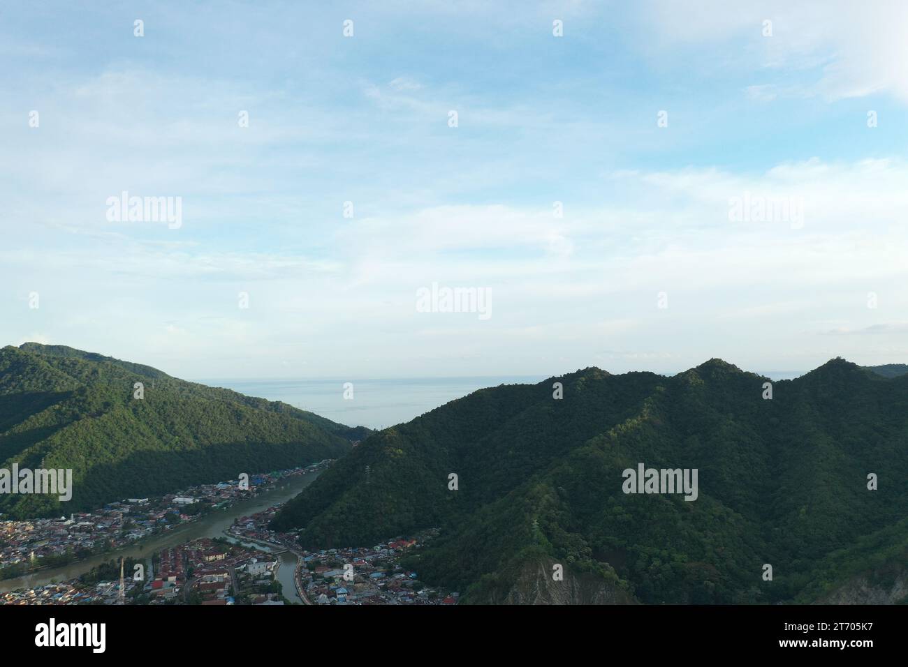 Folded hills at the mouth of Gorontalo, Sulawesi, Indonesia. These ...