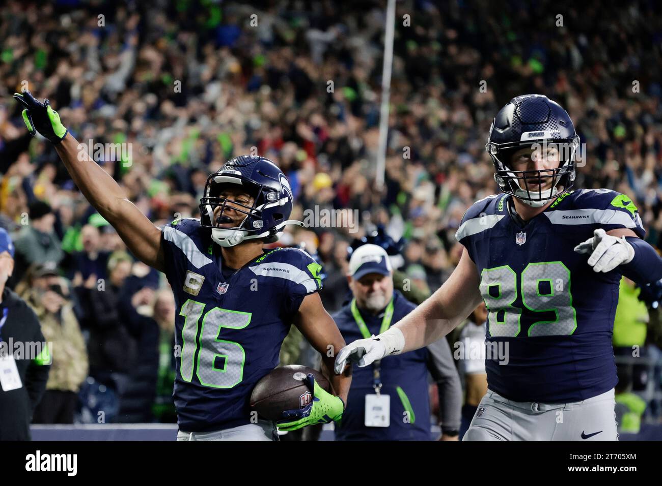 Seattle Seahawks wide receiver Tyler Lockett (16) celebrates a ...