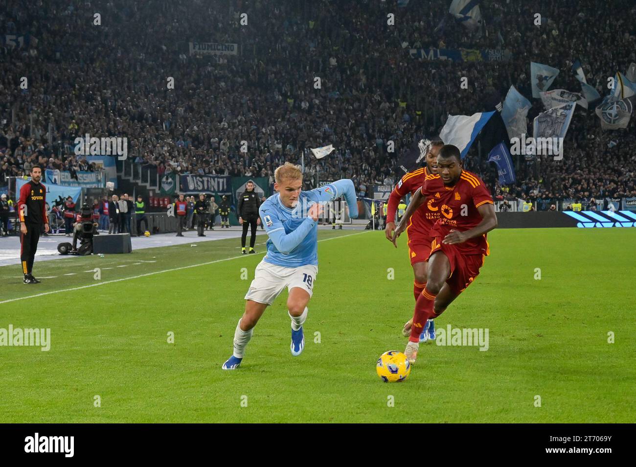 Rome, Italy, 12 Nov, 2023 Gustav Isaksen of SS Lazio and Evan N'Dicka ...