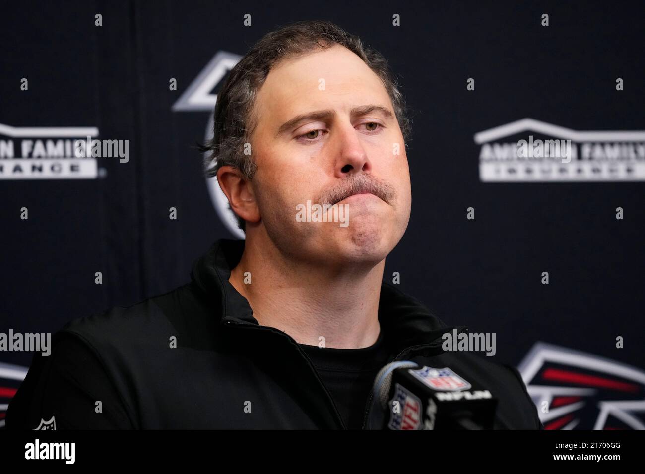 Atlanta Falcons head coach Arthur Smith speaks after an NFL football ...