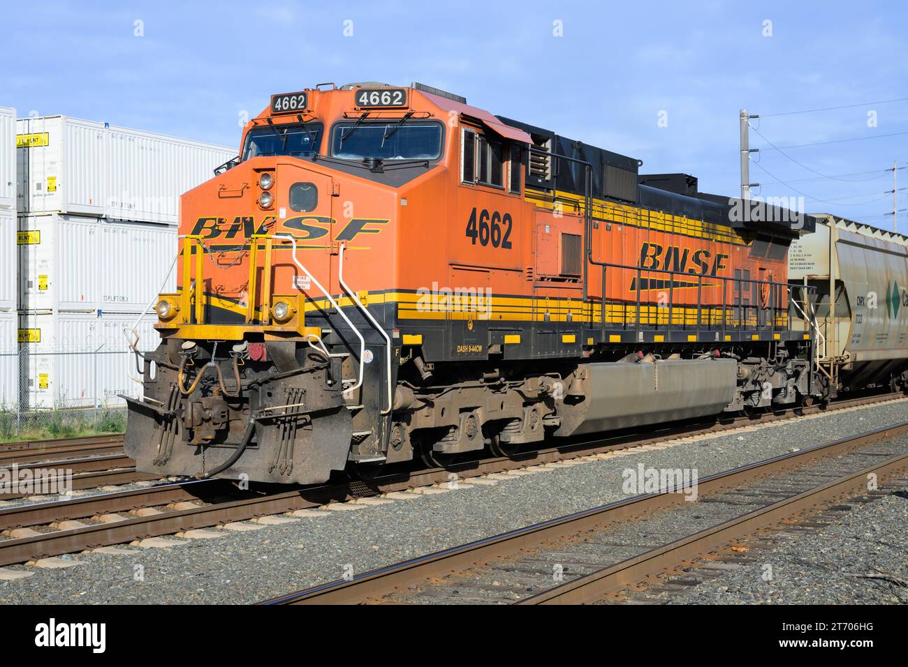 Everett WA, USA - November 8, 2023; Closeup view of BNSF freight ...