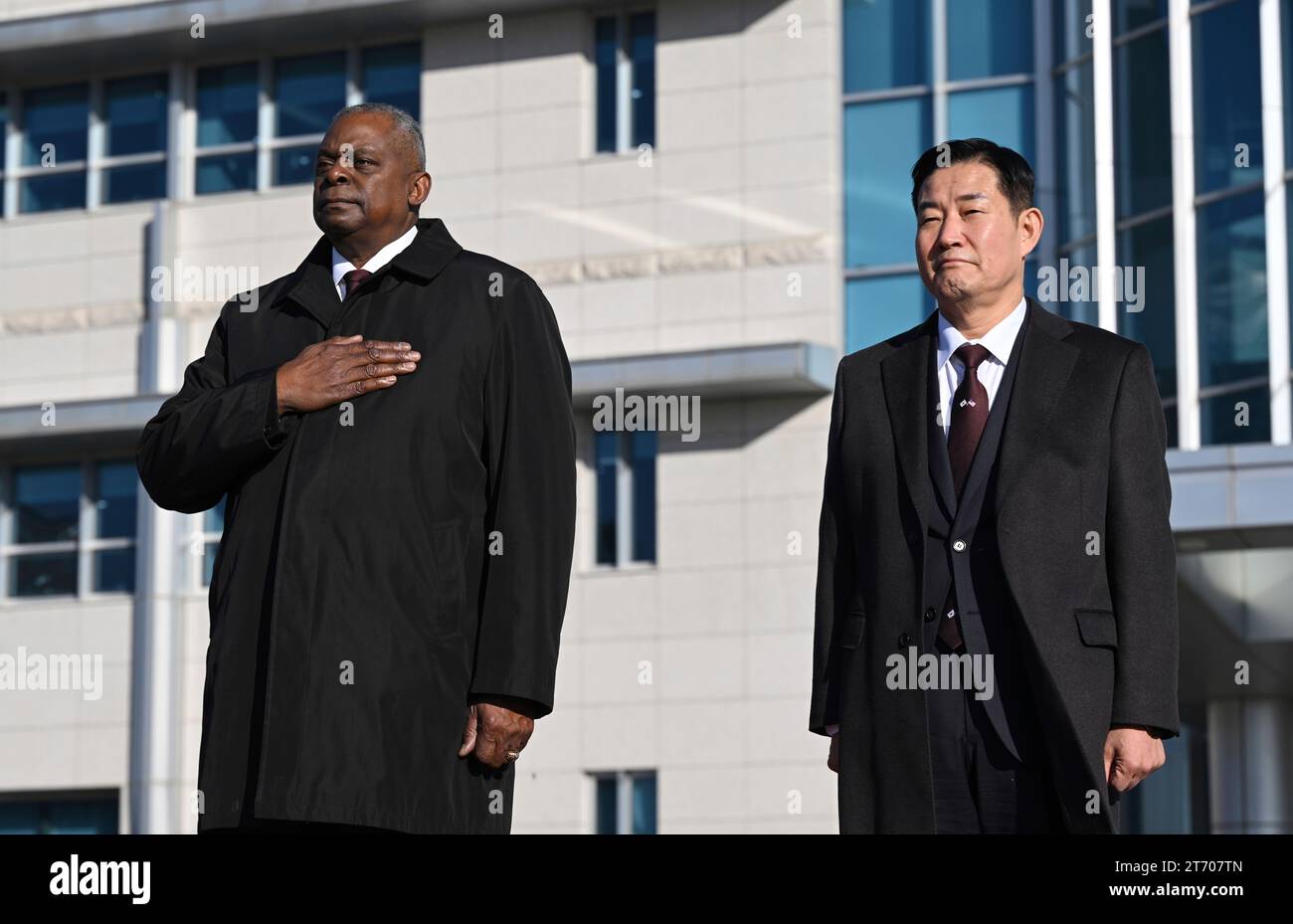 U.S. Secretary of Defense Lloyd Austin, left, and South Korean Defense ...