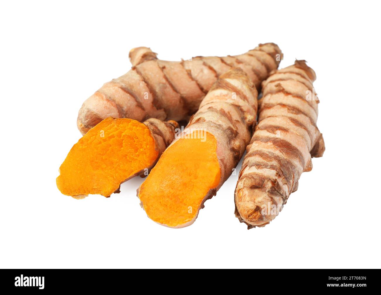 Whole and cut turmeric roots isolated on white Stock Photo - Alamy