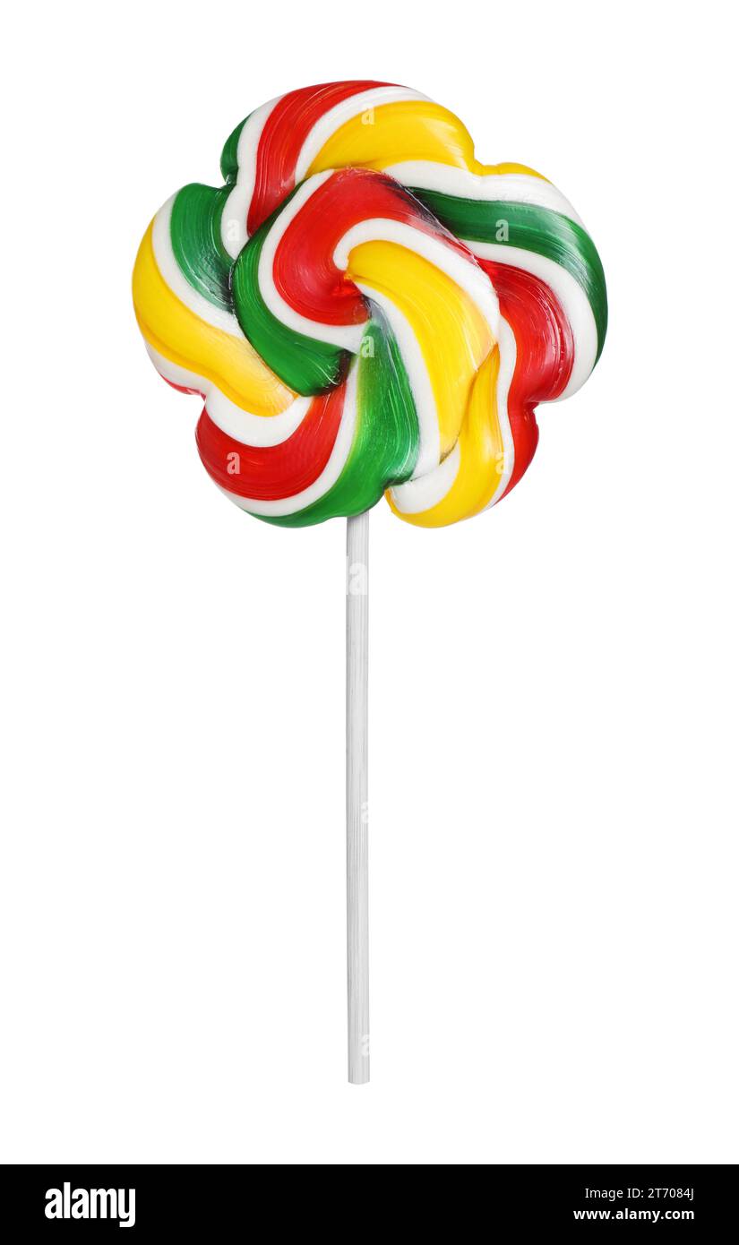 Stick with colorful lollipop swirl isolated on white Stock Photo - Alamy