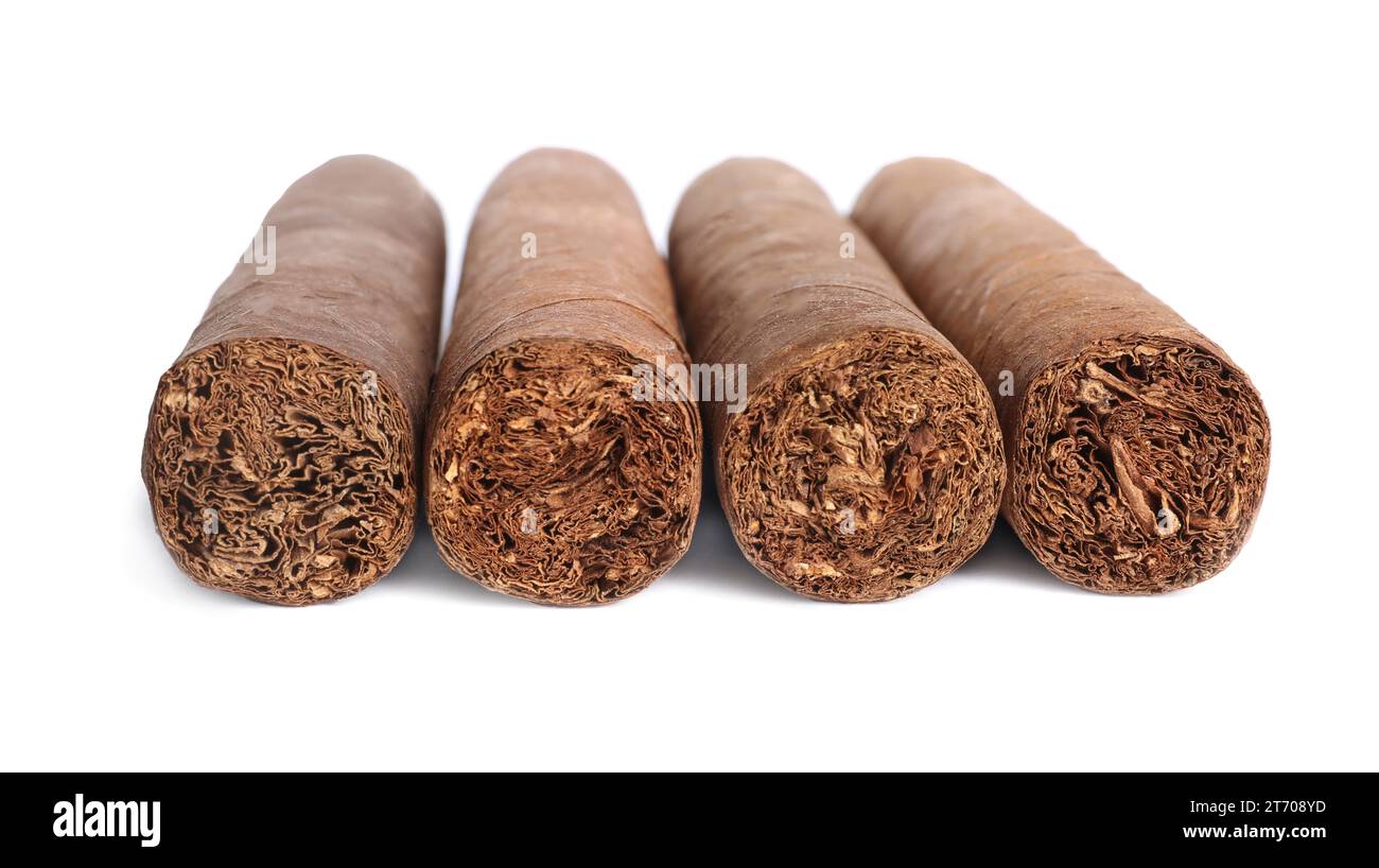 Cigars wrapped in tobacco leaves isolated on white Stock Photo - Alamy