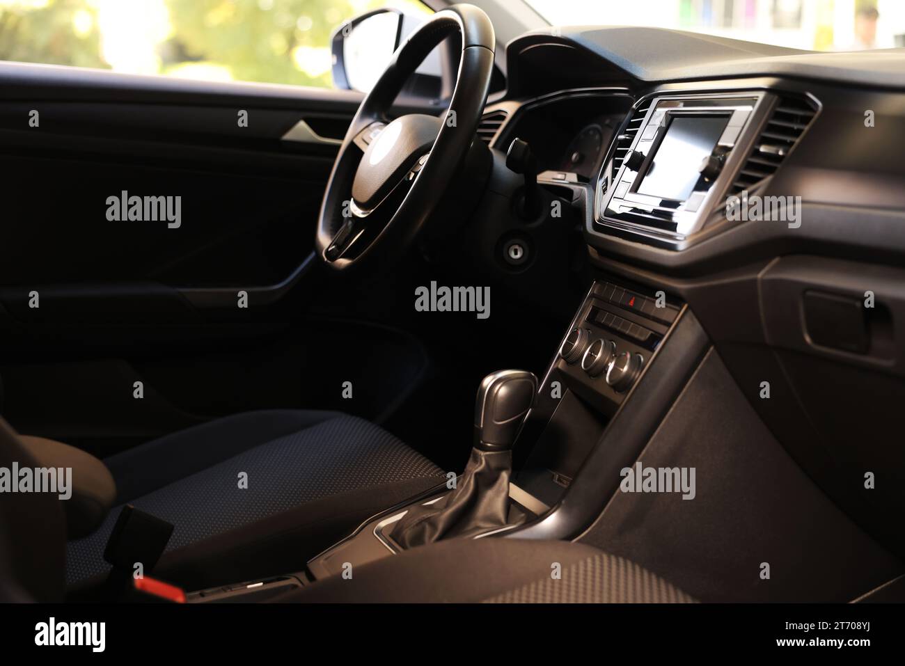 View of steering wheel and dashboard inside of modern car Stock Photo ...
