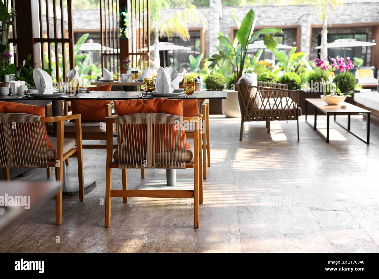 Cozy cafeteria with stylish furniture. Interior design Stock Photo - Alamy